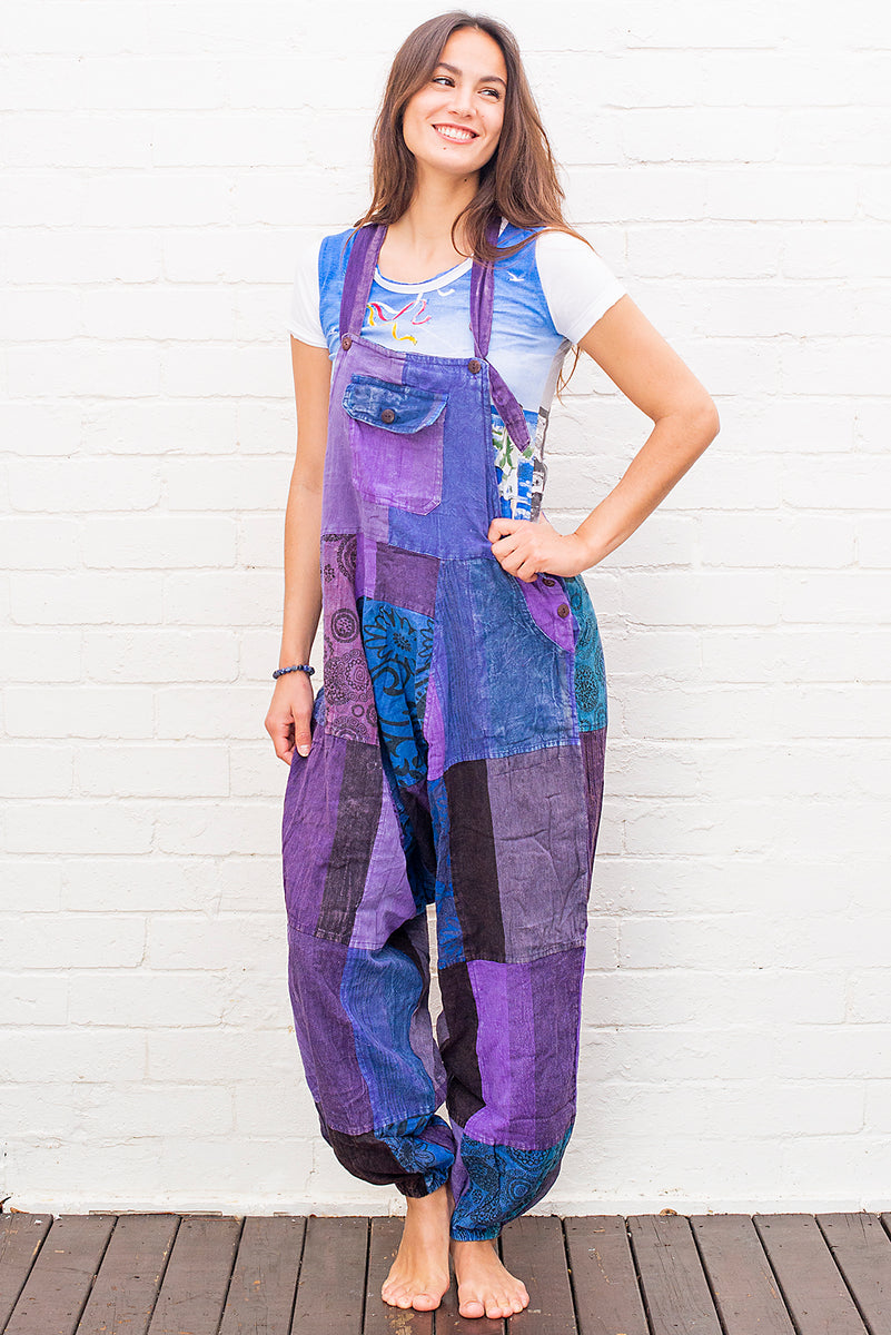 Patchwork Overalls in Purple Tones – Eclectico